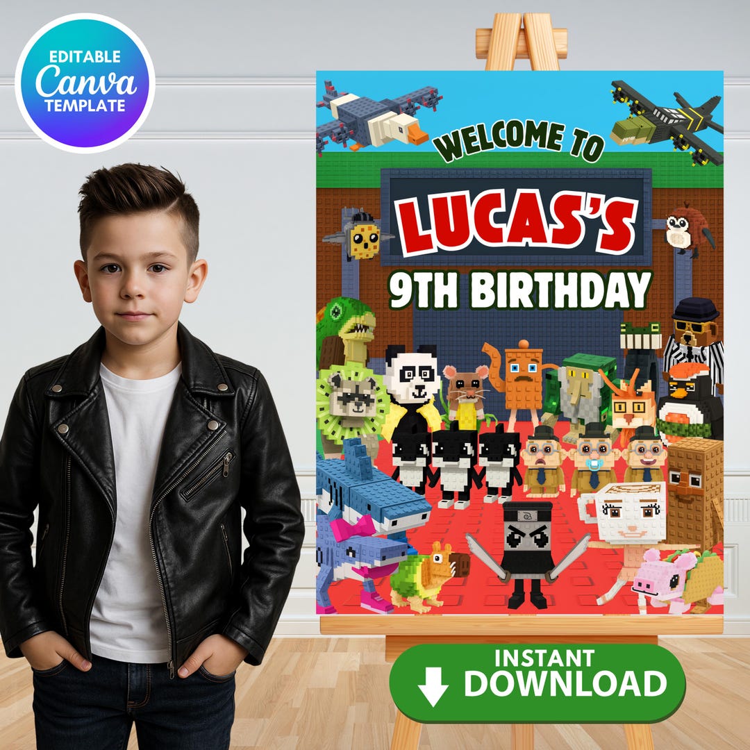Editable Roblox Birthday Welcome Sign: Canva Template (digital Download ...