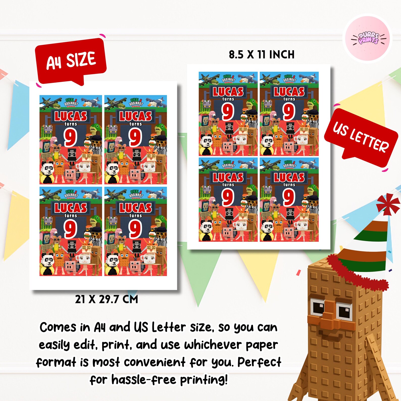Roblox Brainrot Birthday Labels | 5in1 Bundle Printable Party Favor ...