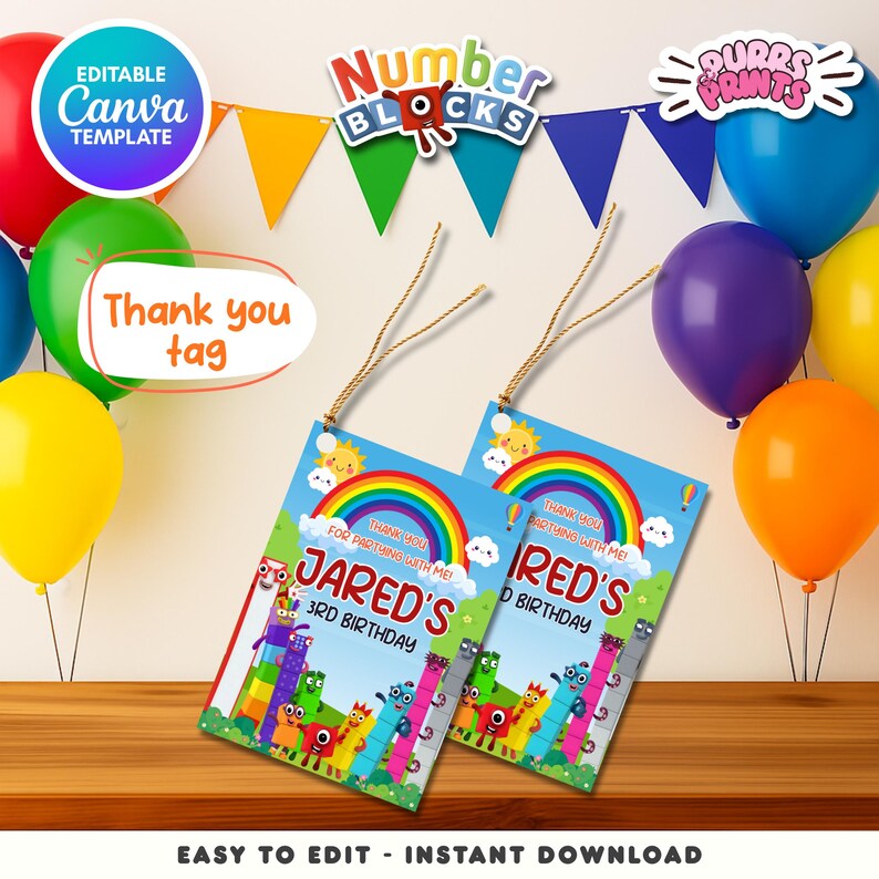 Editable Numberblocks Birthday Party, 13-in-1 Favor Labels, Canva ...