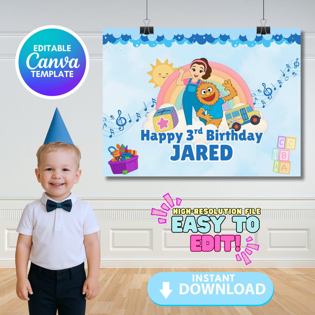 Editable Miss Rachel Birthday Banner | Canva Template | Party Backdrop ...