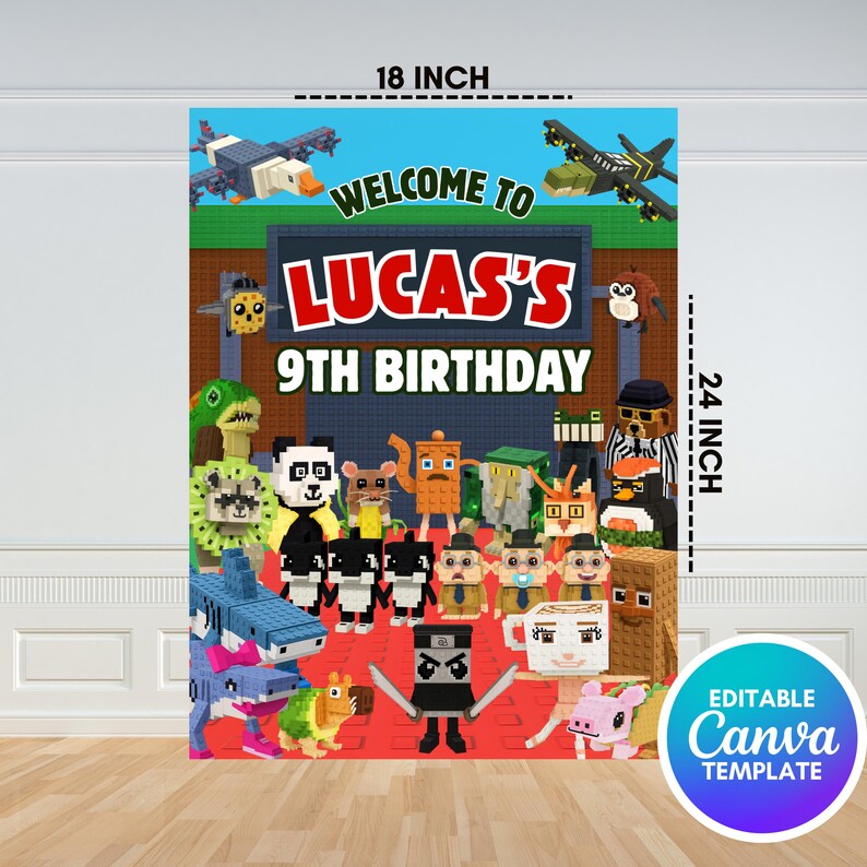 Editable Roblox Birthday Welcome Sign: Canva Template (digital Download ...