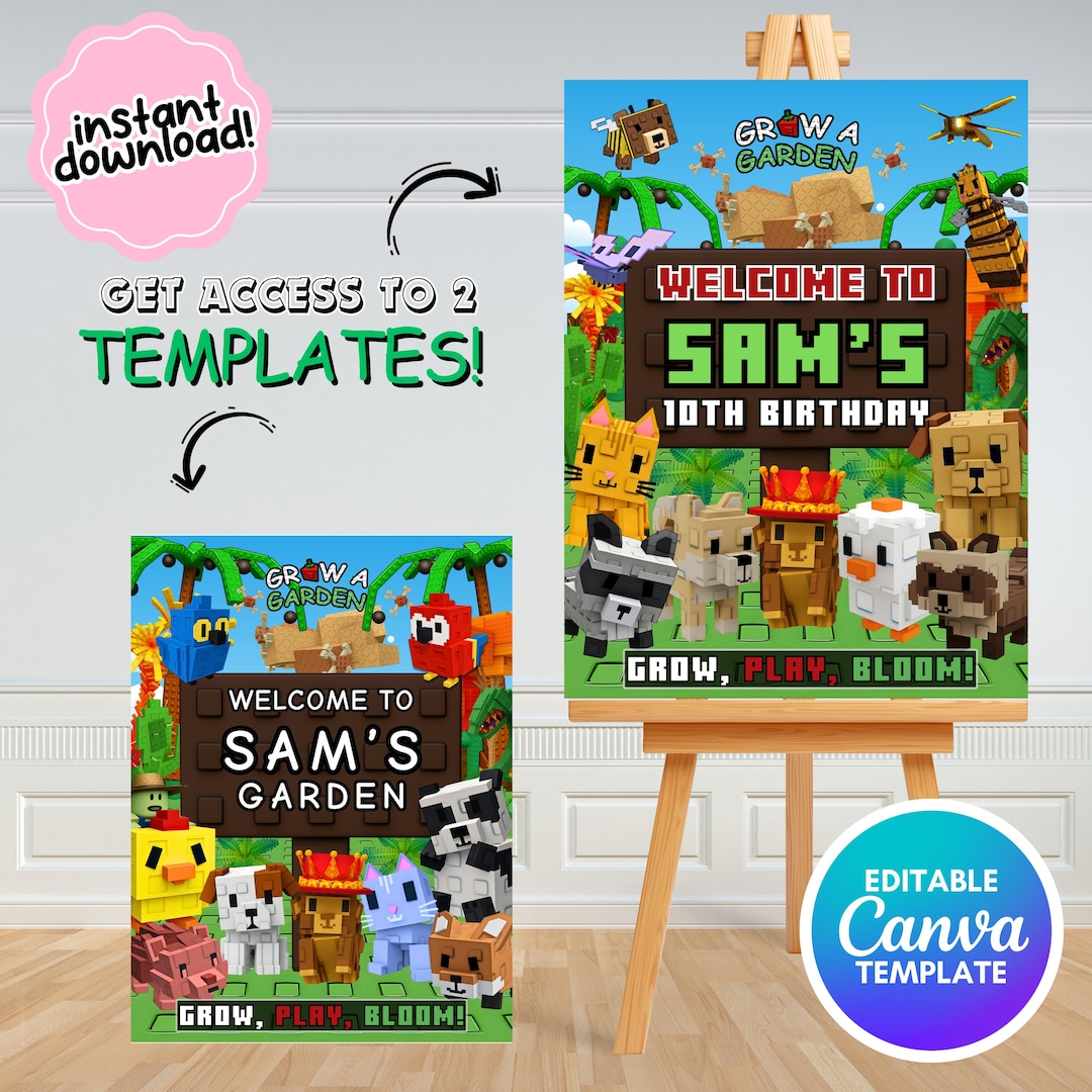 Roblox Grow a Garden Birthday Welcome Sign: Editable Personalize Canva ...
