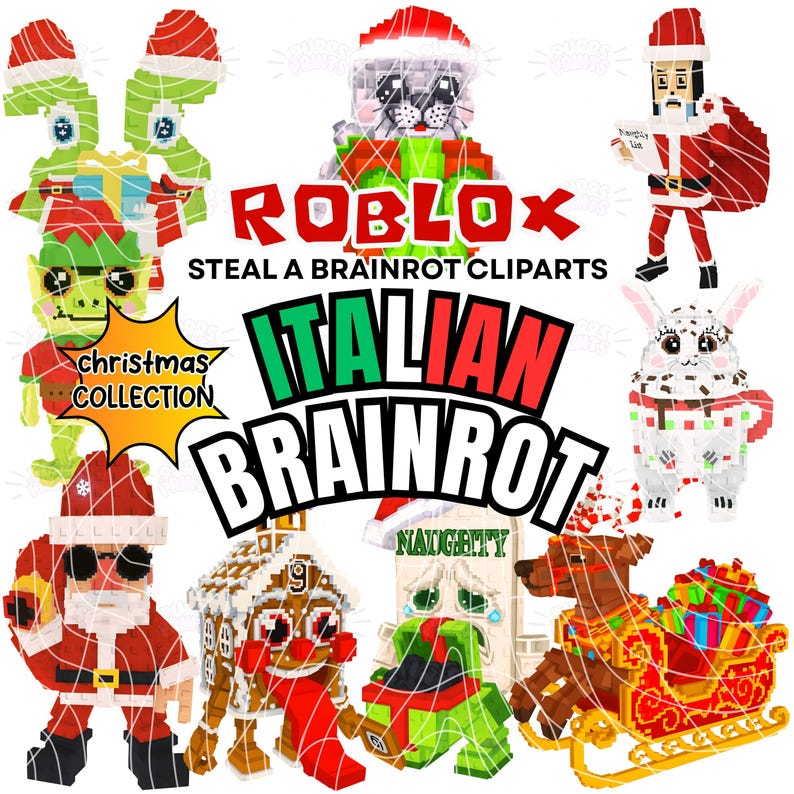Roblox Christmas Brainrot Clipart, 27 PNG, 300 DPI, Steal a Brainrot ...