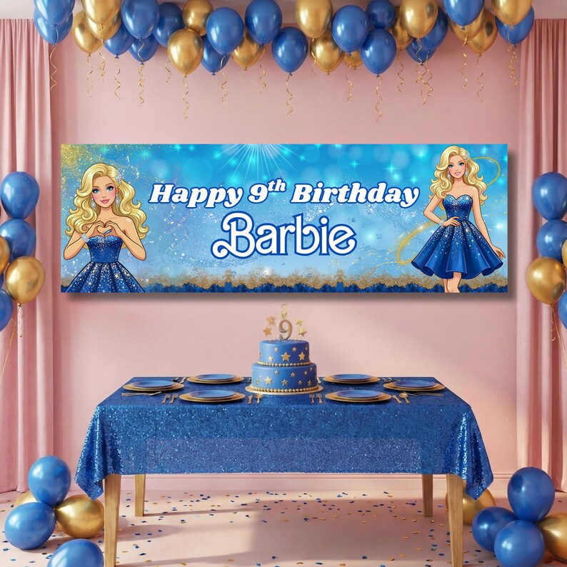 Editable Glam Doll Birthday Banner | Personalize Party Backdrop, DIY ...