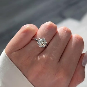 Anello solitario con diamante naturale da 1 carato, in oro bianco 14 ...