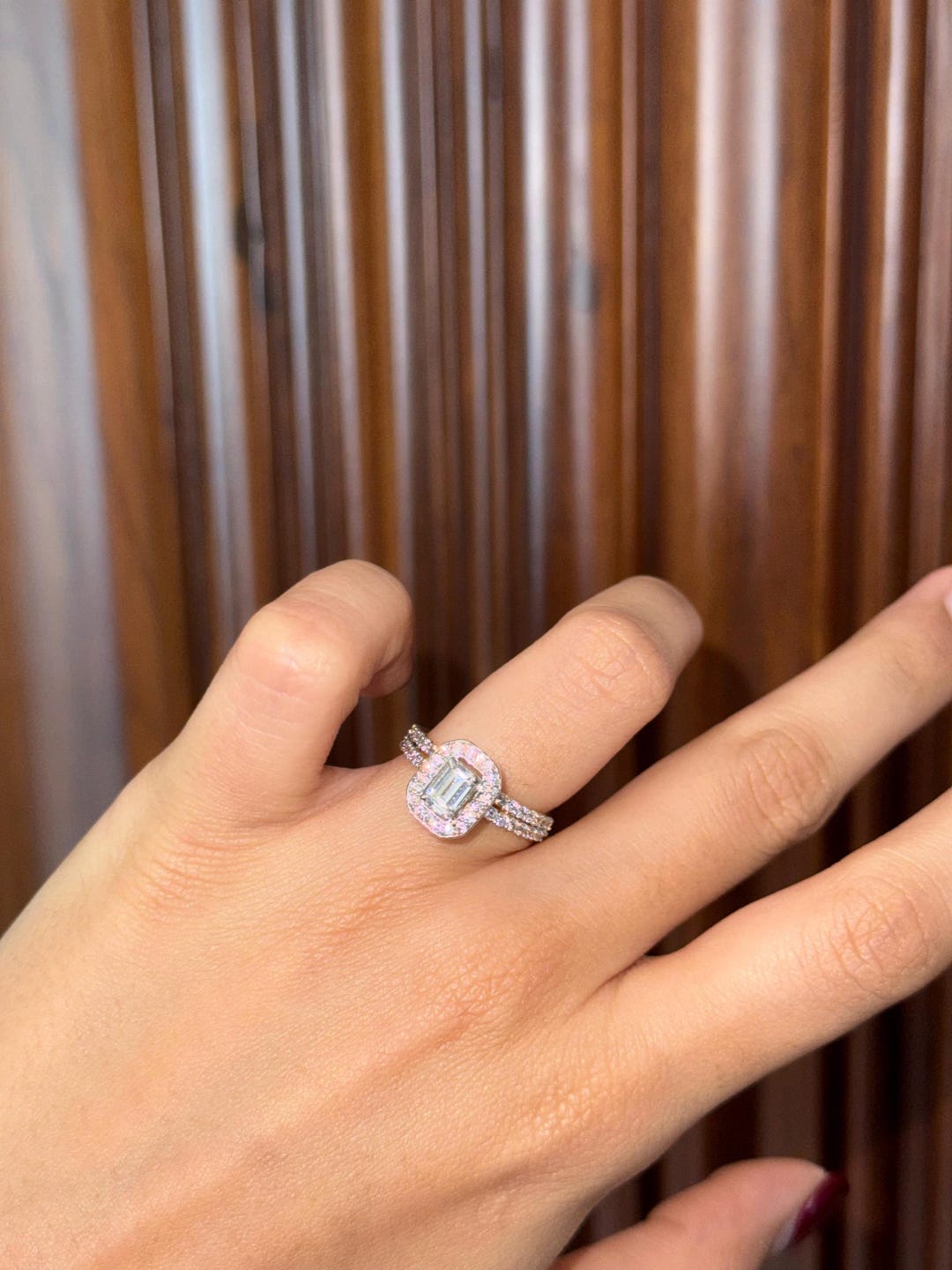 Elegant Emerald Cut Lab Diamond Ring | Double Pavé Halo Ring for Women ...