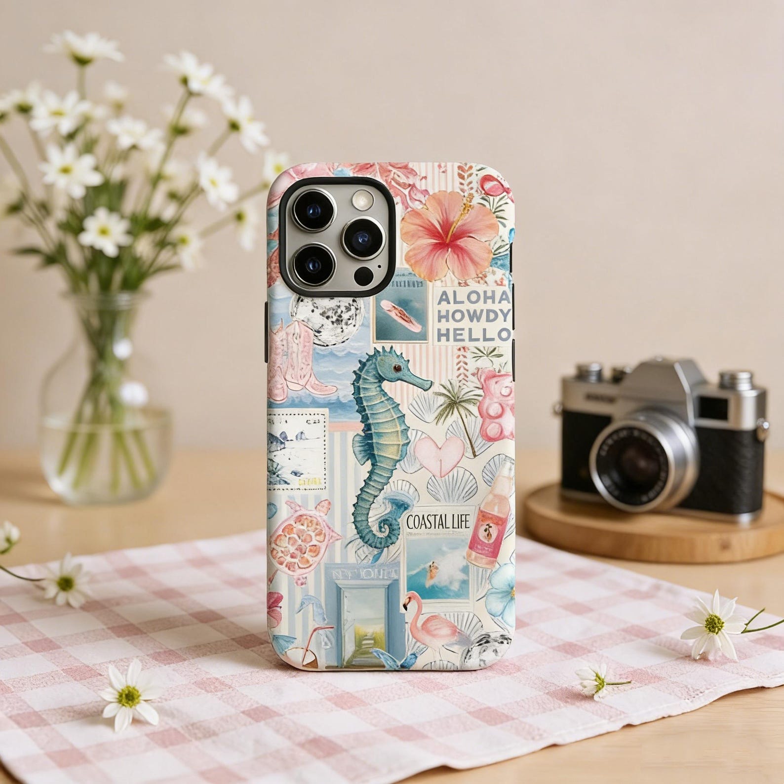 Beachy Blue Coquette Coastal Collage Preppy Cute Aesthetic Case, Summer ...