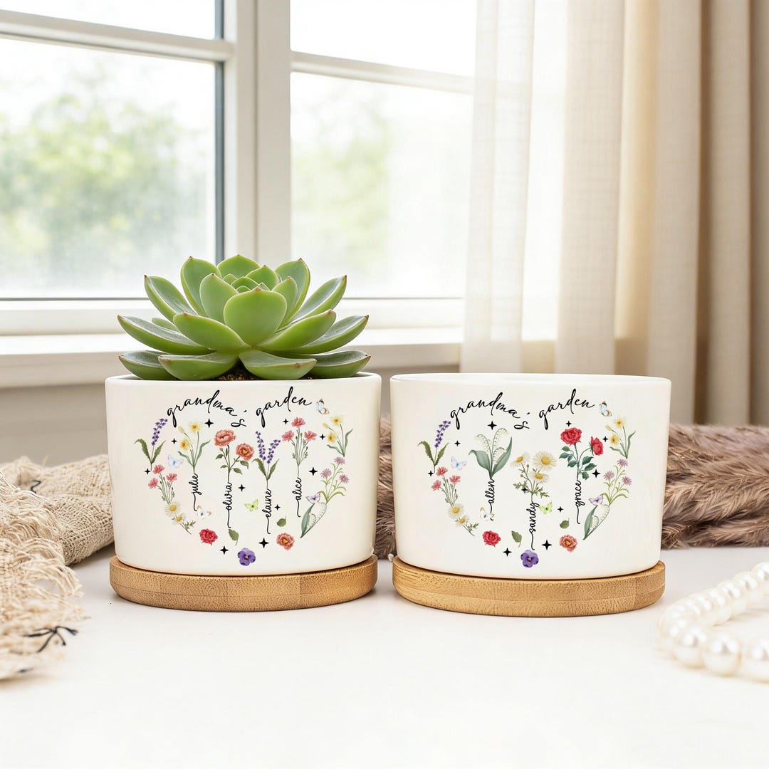 Personalized Birth Month Flower Plant Pot, Outdoor Flower Pot, Gift for ...