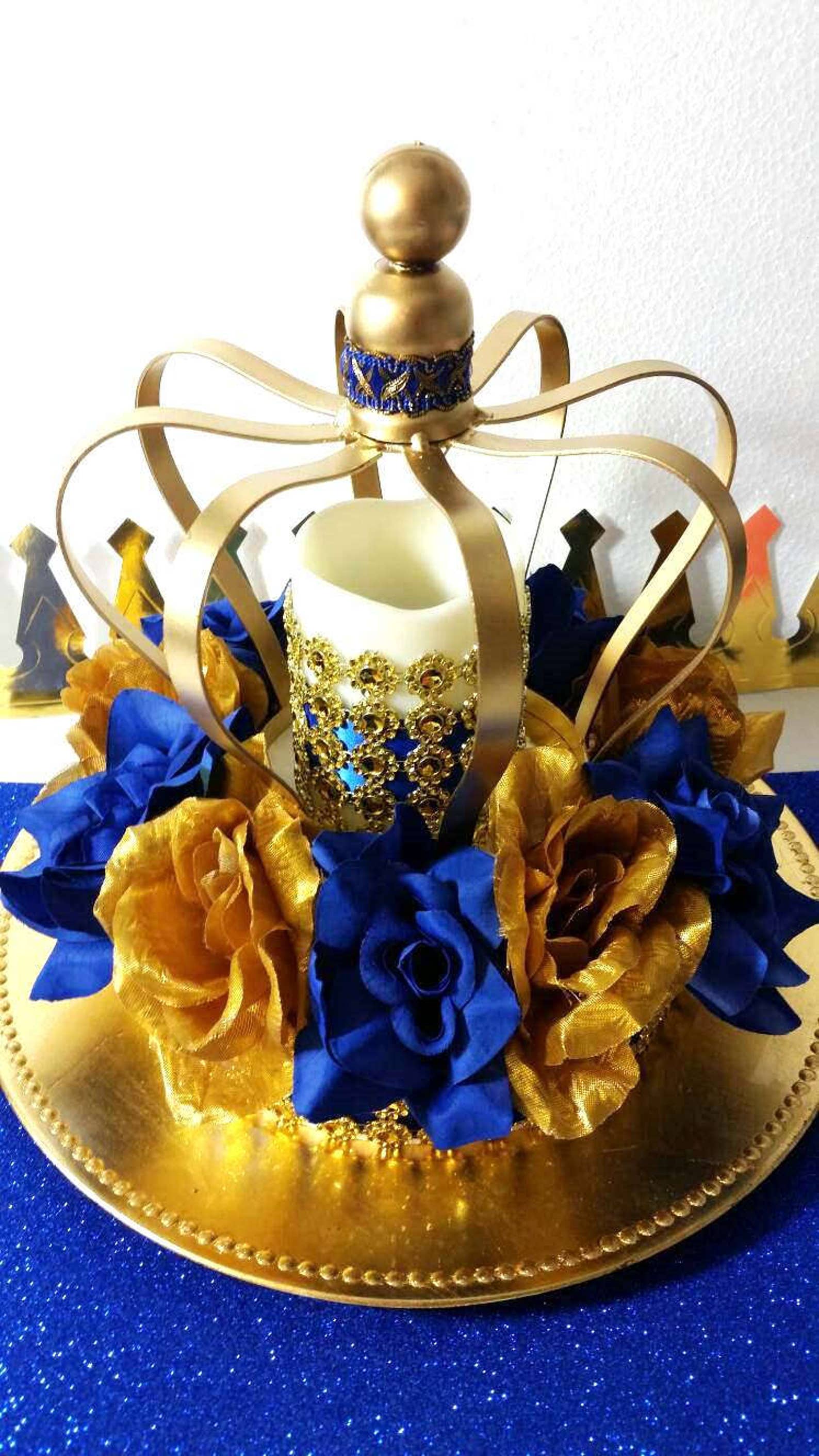 Crown Royal Prince Baby Shower Centerpiece / Boys Royal Blue and Gold ...