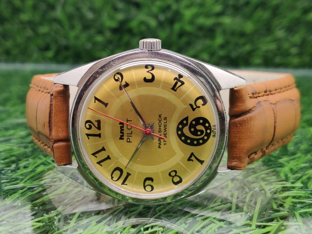 Vintage HMT Pilot Mechanical Hand Winding Yellow Dial 17jewels Men's ...