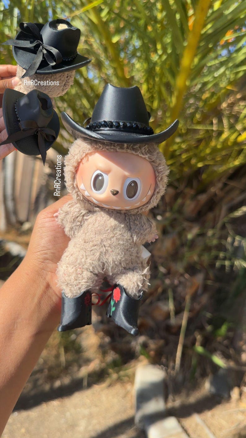 Black Labubu Cowboy/ Cowgirl BOW Bedazzled Bow Rhinestones Hat or Boots ...