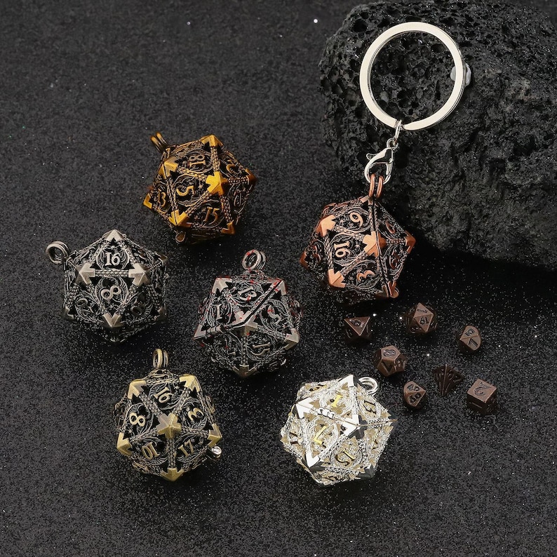 Metal Dice Keychain: 7-piece Polyhedral RPG Set - Etsy