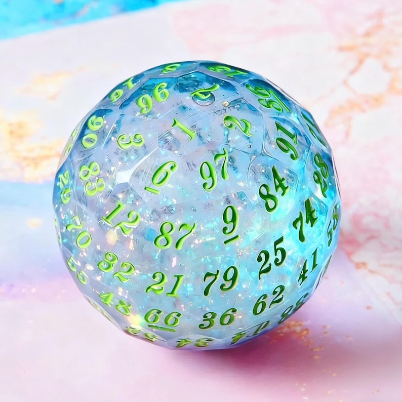 Glitter Liquid Core D100 Dice Ball: One Hundred Sided Giant Die for DND ...