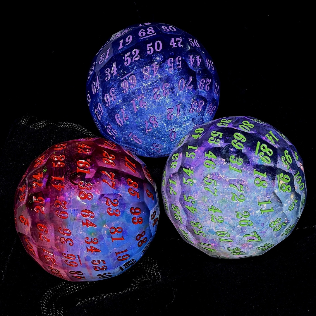 Glitter Liquid Core D100 Dice Ball: One Hundred Sided Giant Die for DND ...