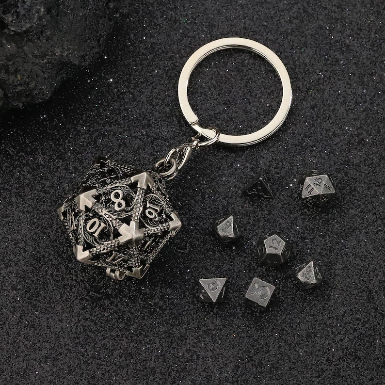 Metal Dice Keychain: 7-piece Polyhedral RPG Set - Etsy