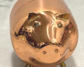 Vintage Copper and Brass Piggy Bank Copper Craft Guild 1970's 3.5 X 5. ...