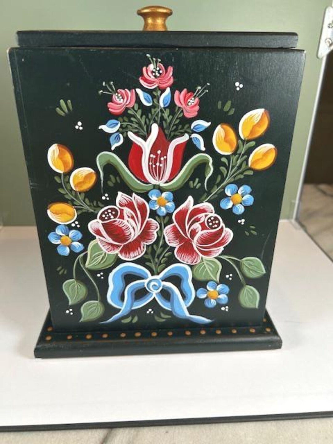 Hand Painted Decorative Green and Floral Storage Box - Etsy