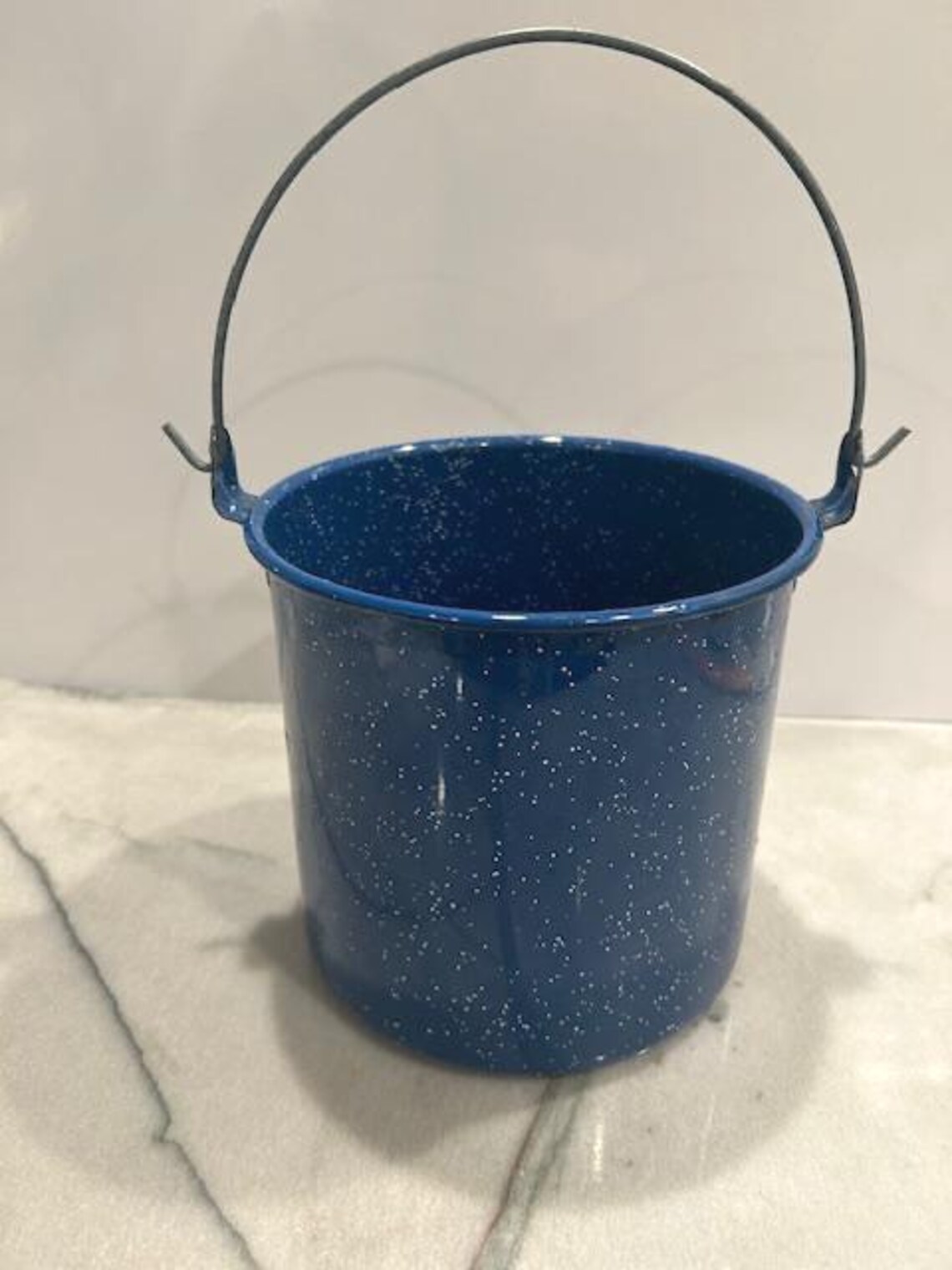 Vintage Blue Speckled Enamelware Pot Pail With Metal Handle, French ...
