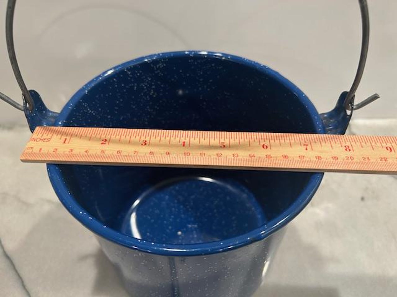 Vintage Blue Speckled Enamelware Pot Pail With Metal Handle, French ...