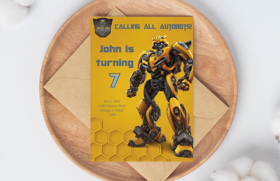 Bumblebee Transformers Birthday Invitation | Editable Canva Template ...