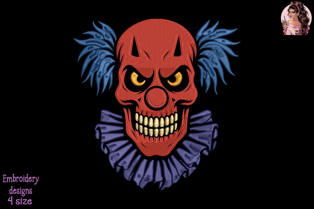 Demonic Clown Embroidery Design – Scary Evil Clown Machine Embroidery ...