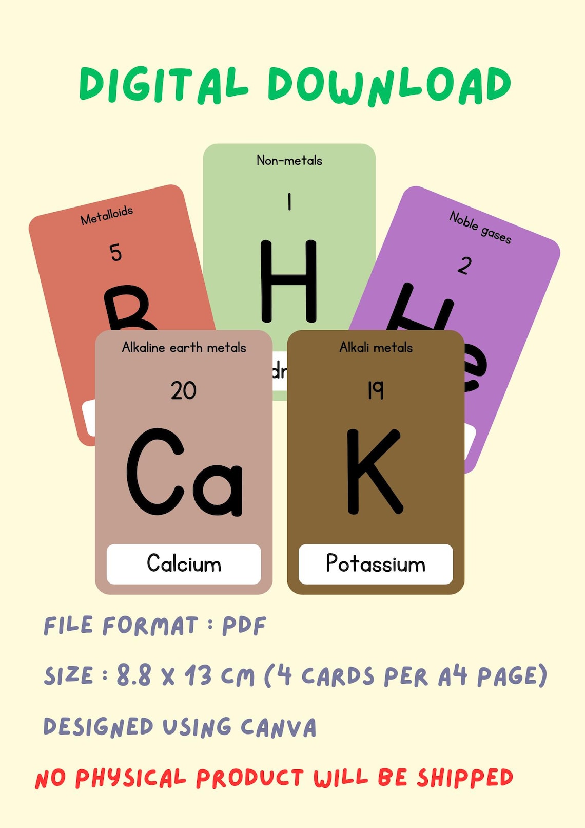 Periodic Table Flash Cards, Elements Flash Cards, PDF Printable ...