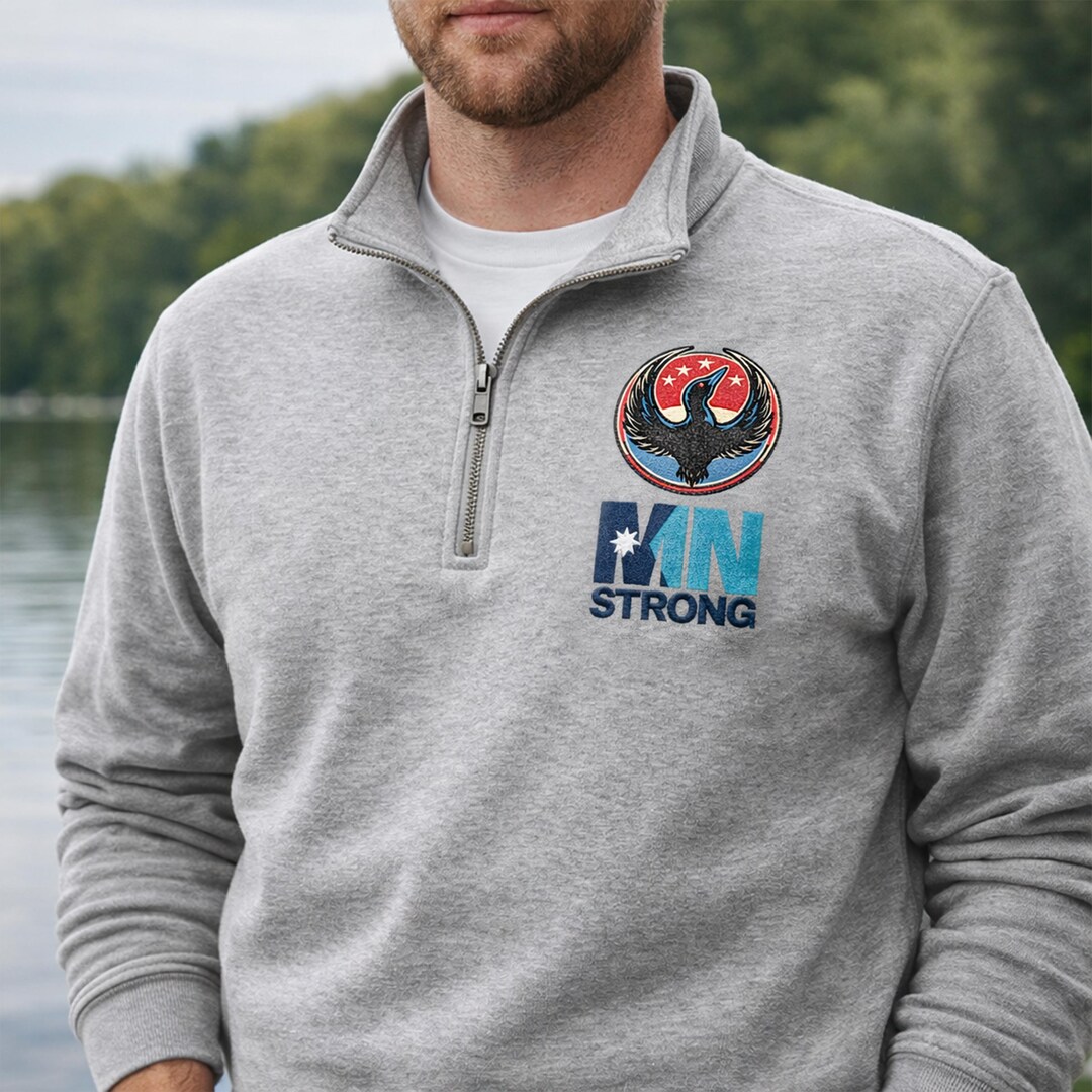 MN Loon Bird Embroidered Quarter Zip Sweatshirt, MN Strong Sweater ...