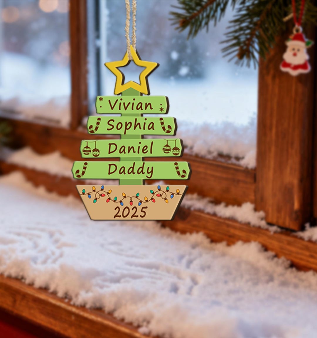 2025 Family Christmas Tree Wooden Ornament, Personalized Family Name ...