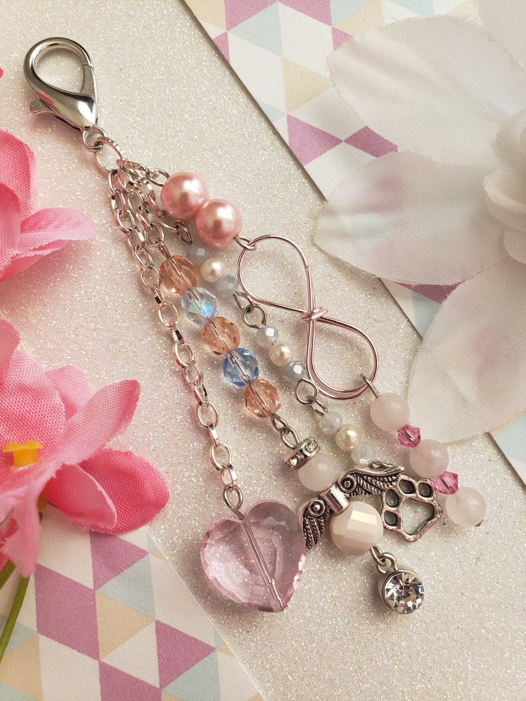 Beloved Pet Memorial Angel Keychain Purse Charm Rose Quartz Healing ...