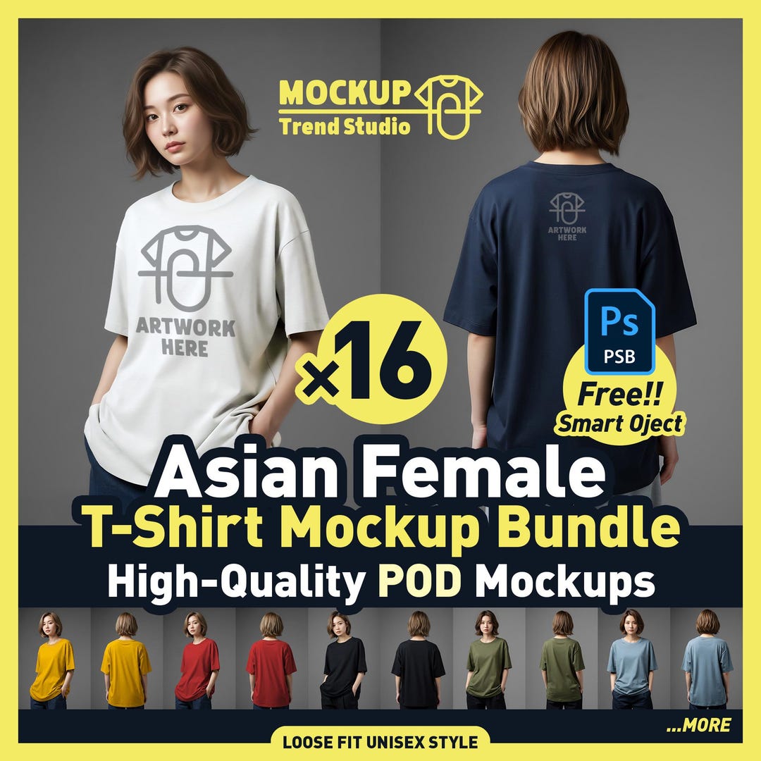 Asian Female T-shirt Mockup Bundle, POD Mockup Template (JPG) - Etsy