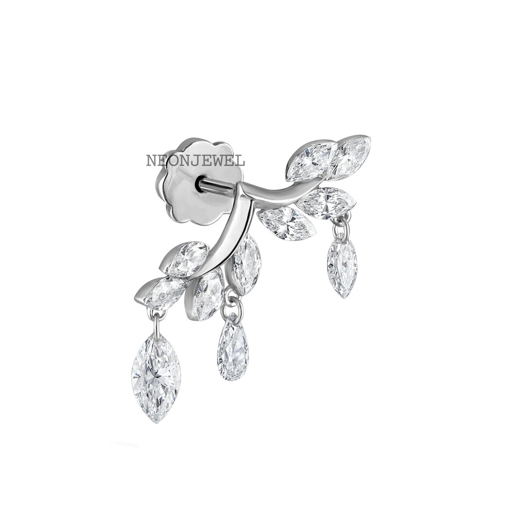 Diamond Vine Garland 14K Gold Stud Earring Diath Conch Piercing - Etsy