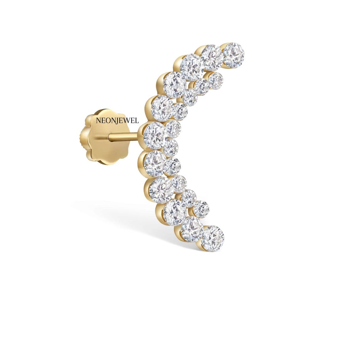 Invisible Set Diamond Curve Threaded Stud, Apsara Inspired Gold Helix ...