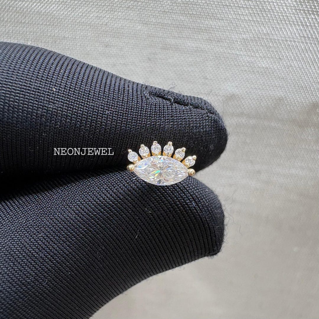 14K Gold Marquise Diamond Stud, Helix Cartilage Piercing - Etsy