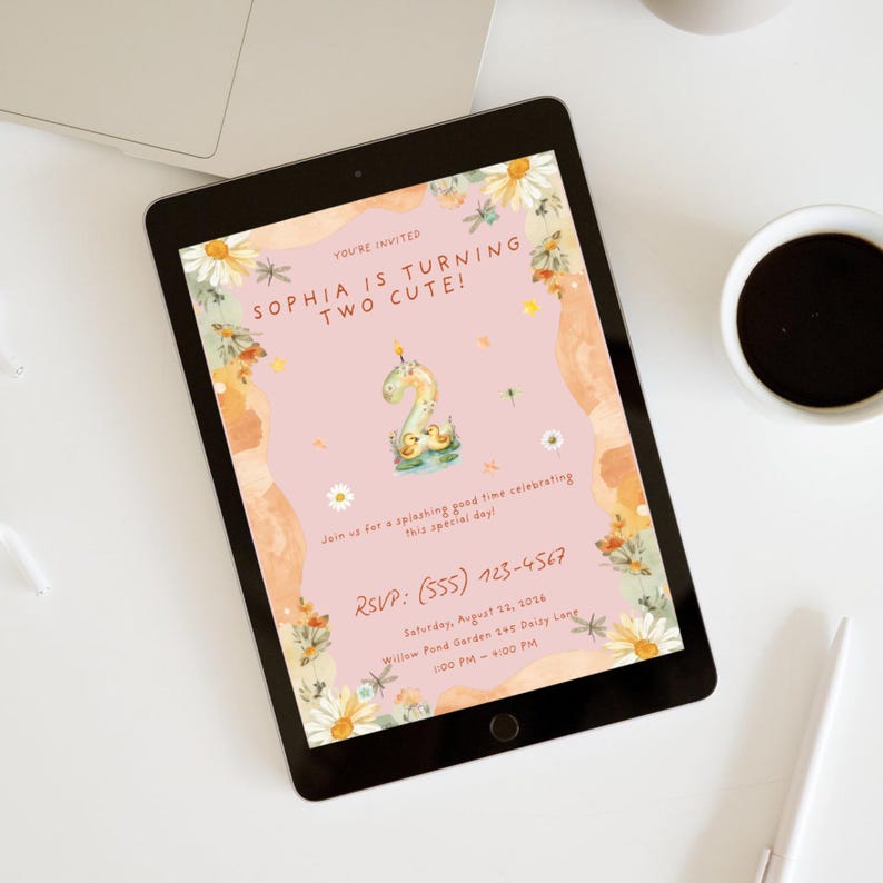 Two Cute Birthday Invitation Template | Baby Duck 2nd Birthday Invite ...
