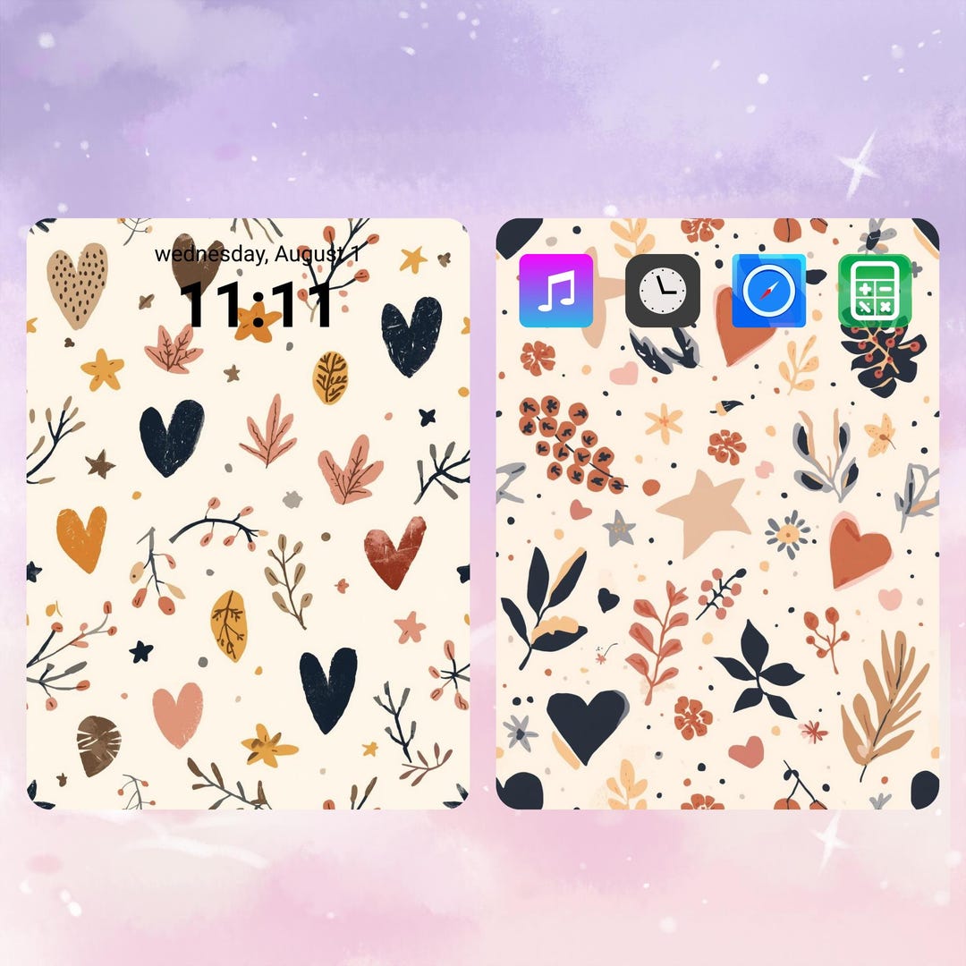 Minimal Fall iPad Wallpaper: Abstract Hearts & Leaves (digital Download ...