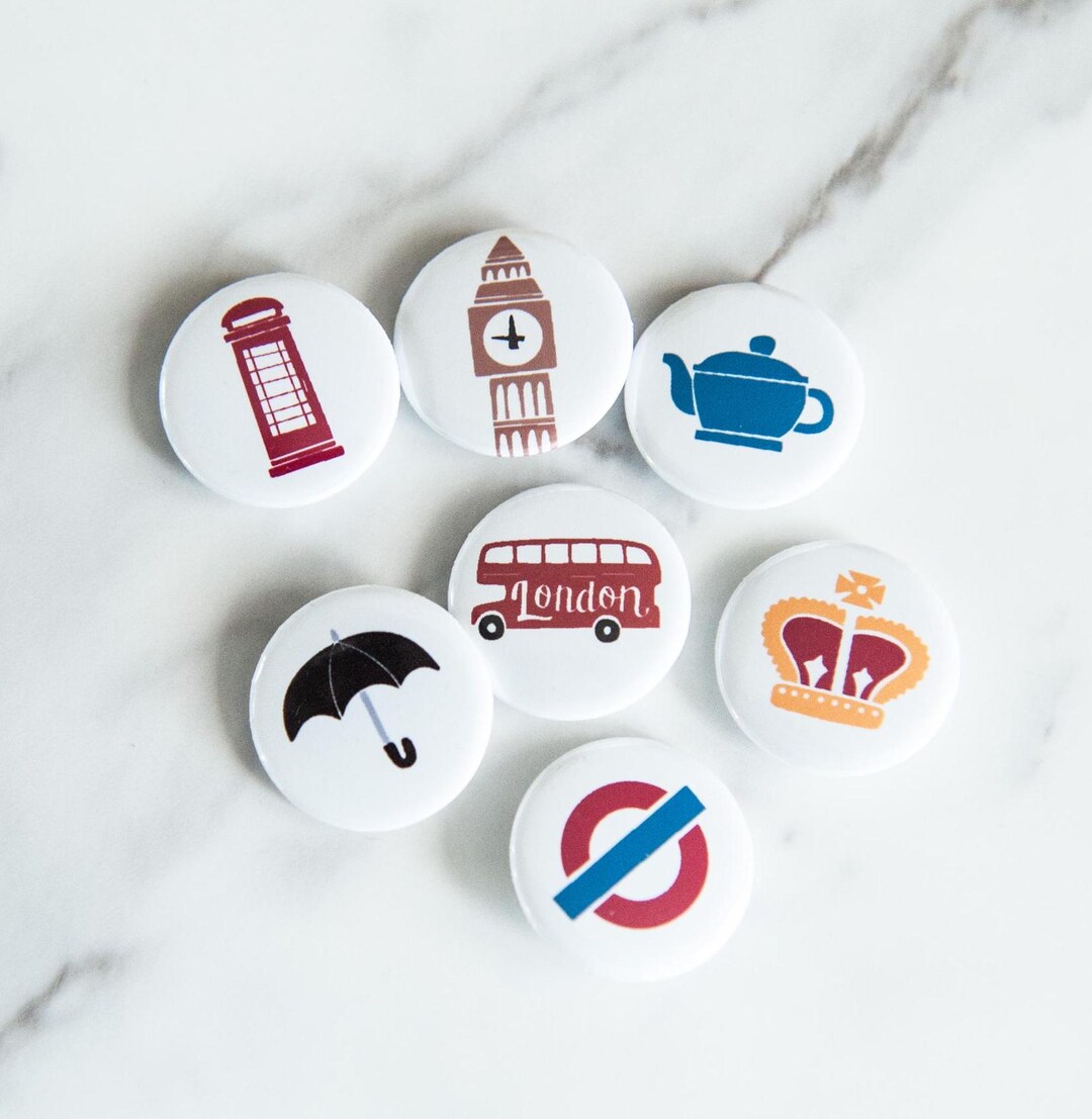 London Button Badge Set | London Buttons Gift for Anglophiles | British ...