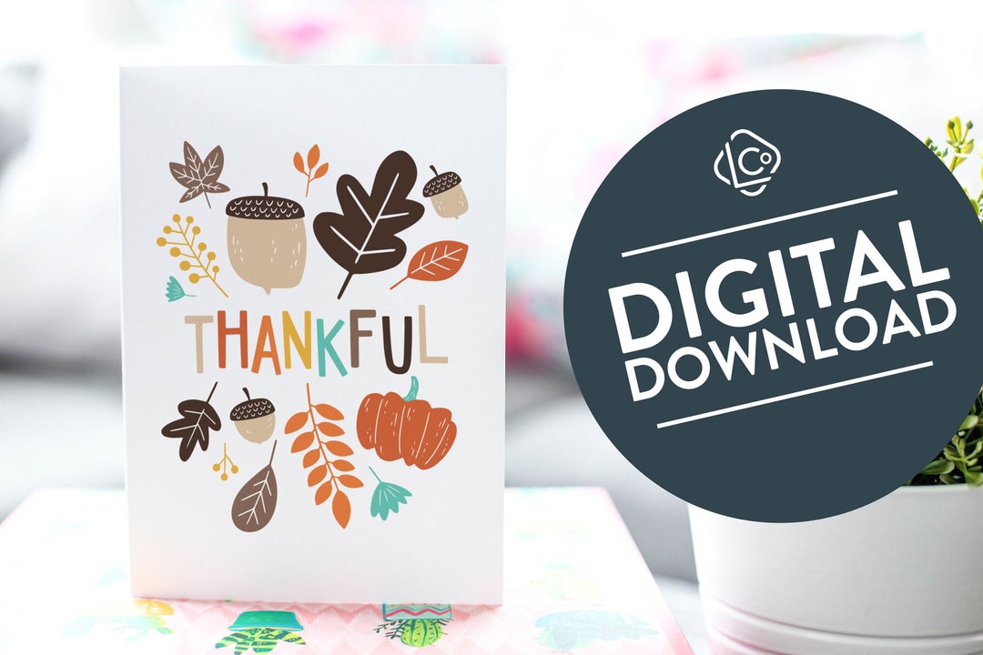 Thankful Thanksgiving Card Printable | Autumn Instant Download | Fall ...