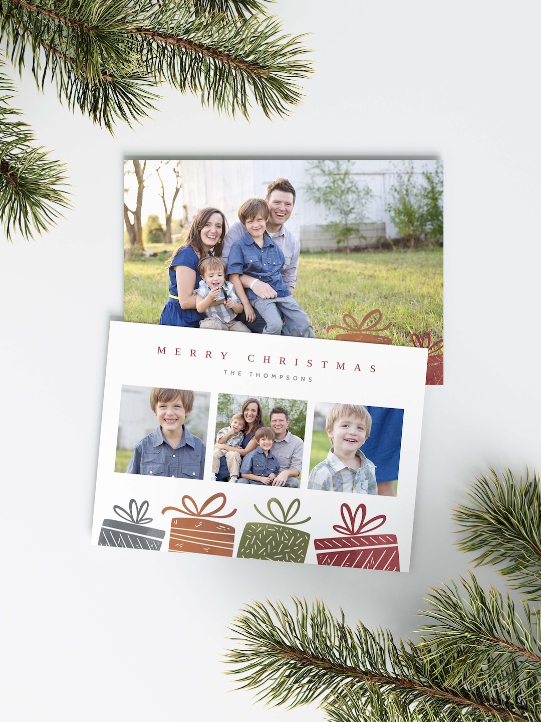Christmas Gifts Card Template | Christmas Presents Family Photo Card ...