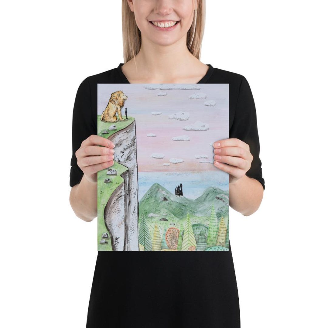 Chronicles of Narnia Aslan and Peter Art Print, C.S. Lewis Literary ...