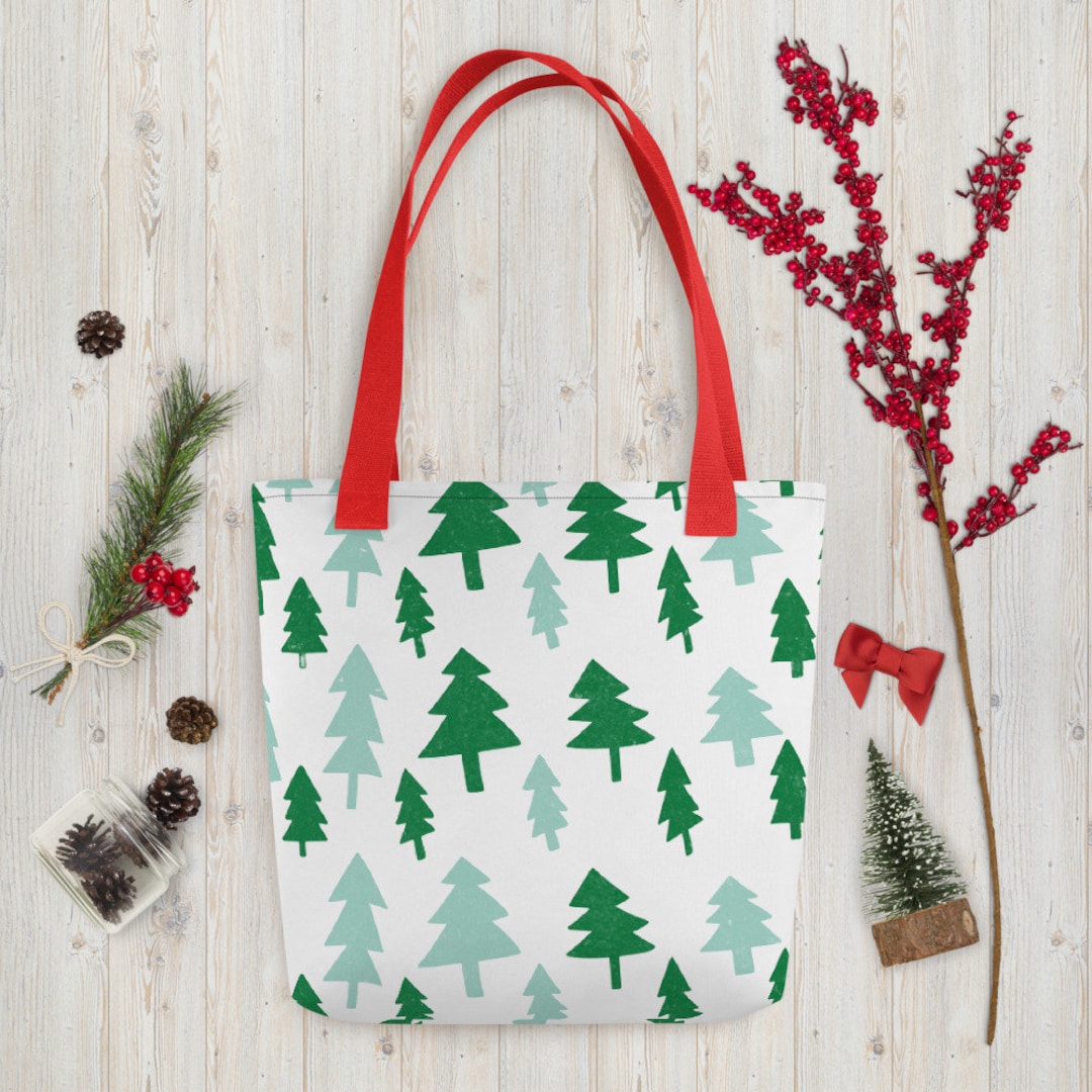 Christmas Pine Trees Tote Bag, Christmas Pattern Reusable Gift Bag ...
