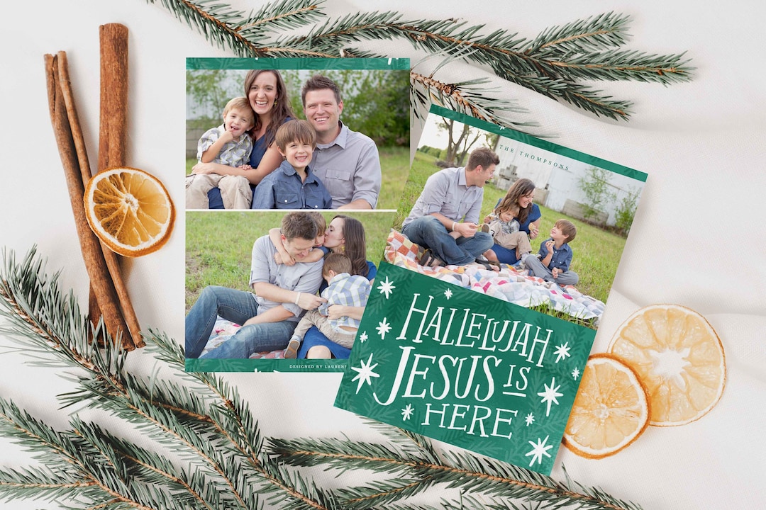 Hallelujah Jesus is Here Christmas Photo Card Template Christian ...