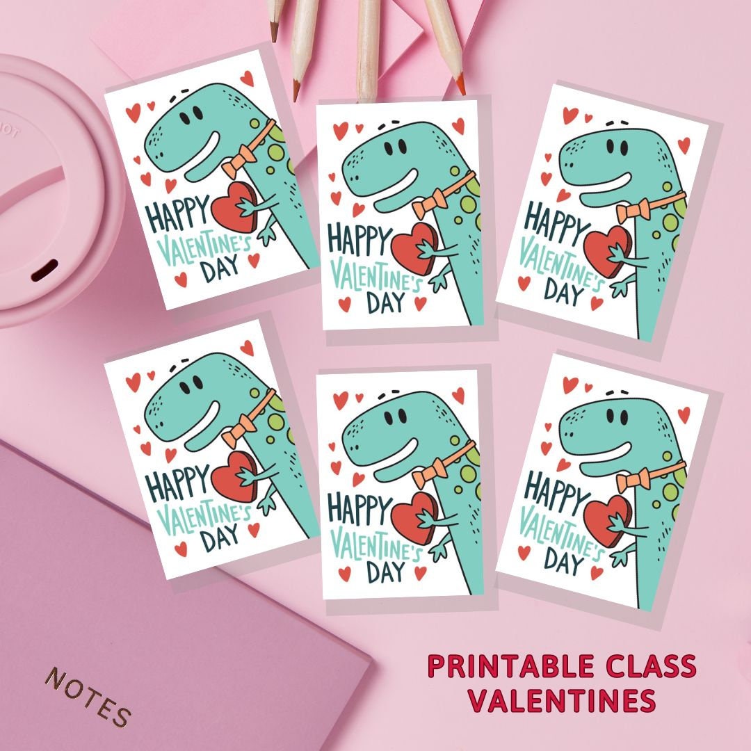 Dinosaur Happy Valentine's Day School Valentine Dino Kids Valentines ...