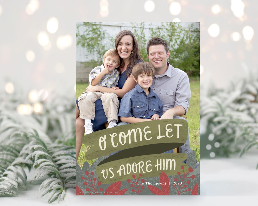 O Come Let Us Adore Him Christmas Card Photo Template Religious ...