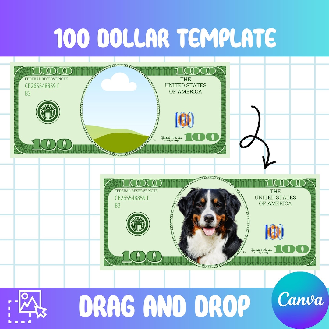 Custom Dollar Bill Canva Template Add Your Face and Name Editable ...