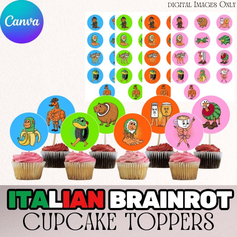 Italian Brainrot Meme Cupcake Topper Funny Viral Meme Birthday Party ...