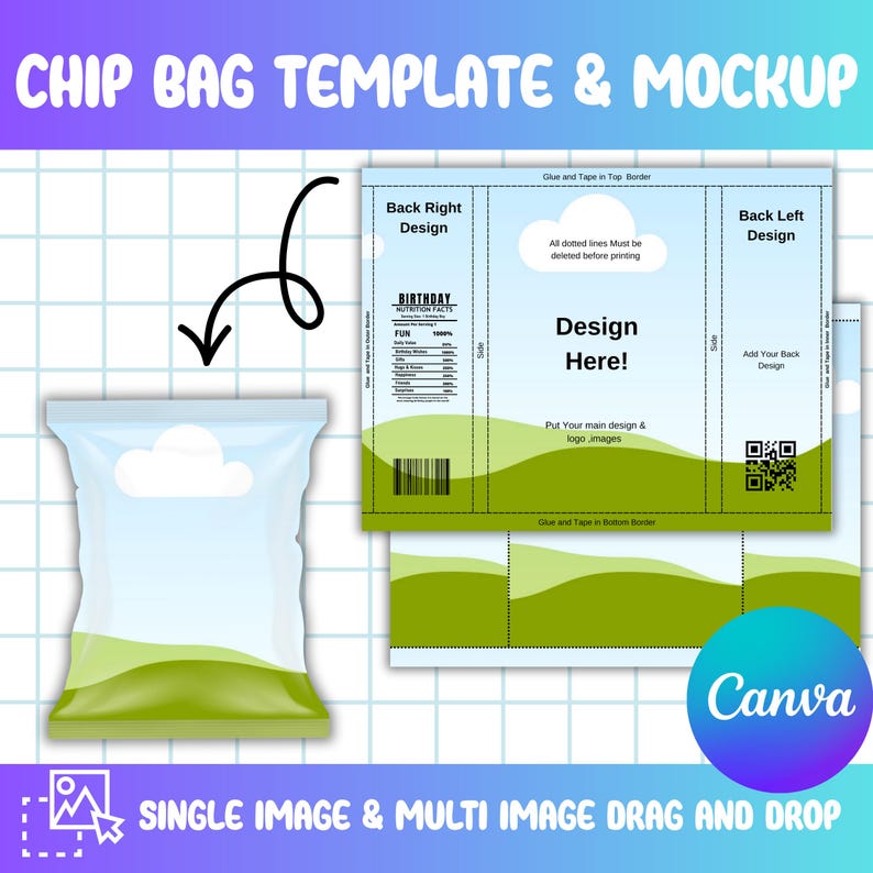 Chip Bag Template, Chip Bag Label, Chip Bag Editable, Printable Party ...