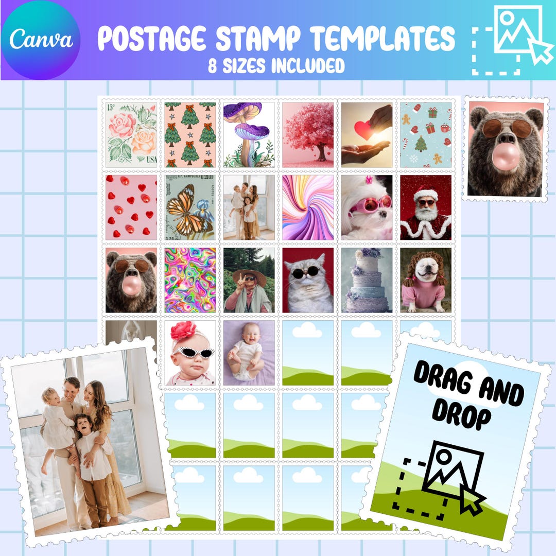 Postage Stamp Template Custom Decorative Stamps, Stamp Border Editable ...