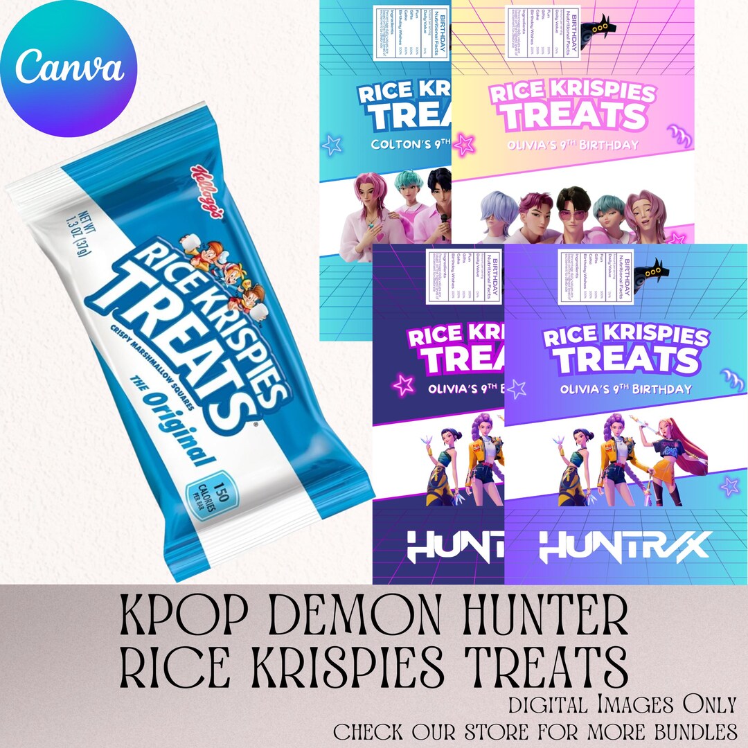 Kpop Demon Hunters Rice Krispies Treats Wrap Printable Rumi Zoey Mira ...