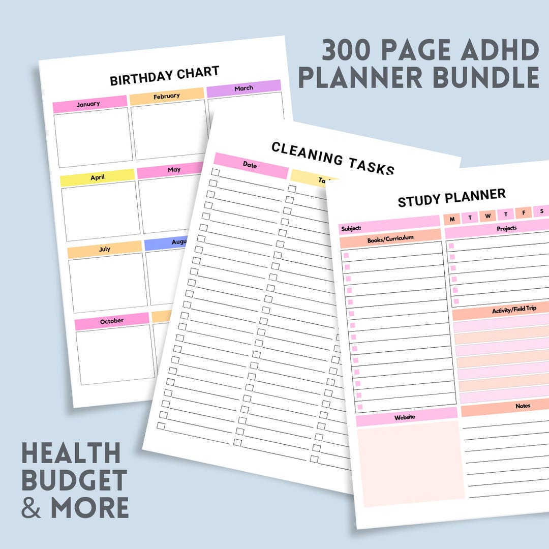 Adhd Planner 300 Page Bundle, Self-care Planner, ADHD Productivity ...