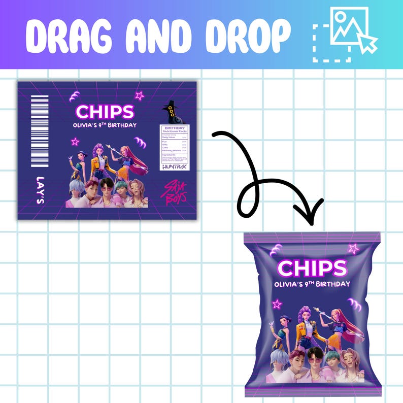Chip Bag Template, Chip Bag Label, Chip Bag Editable, Printable Party ...